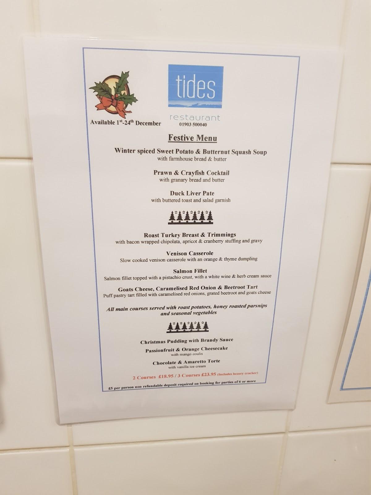 Menu at Tides cafe, Worthing