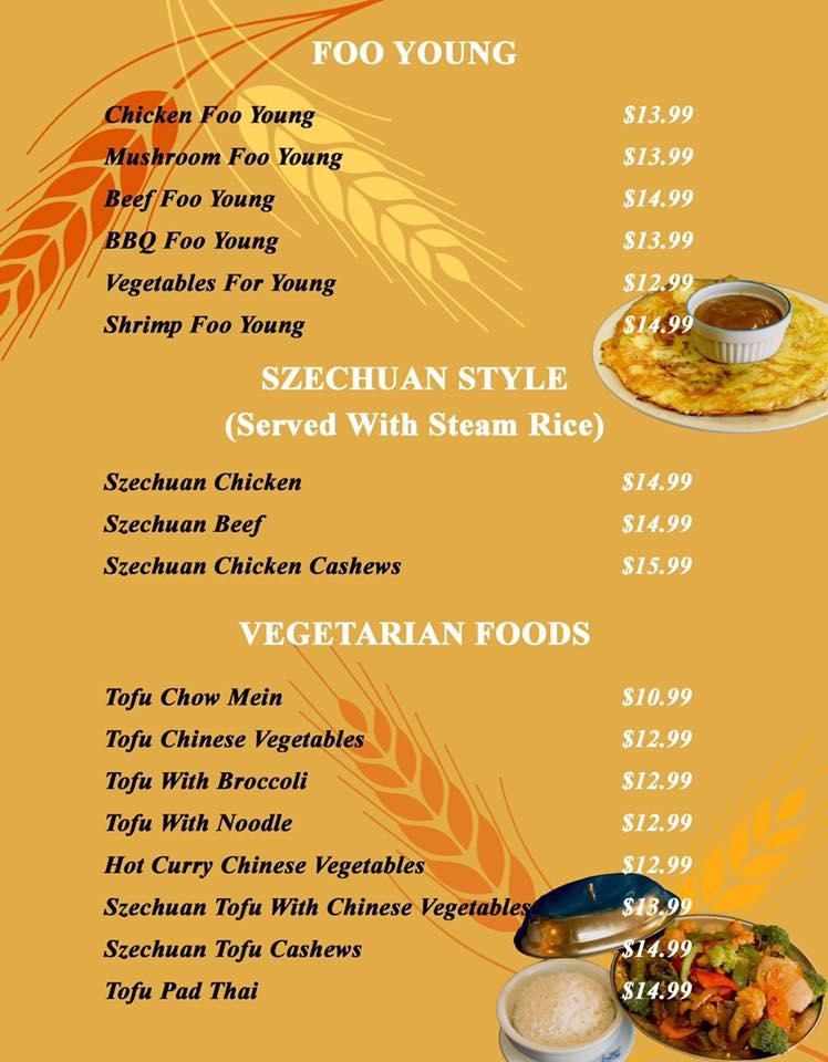Menu au Tran's Place restaurant, Moncton