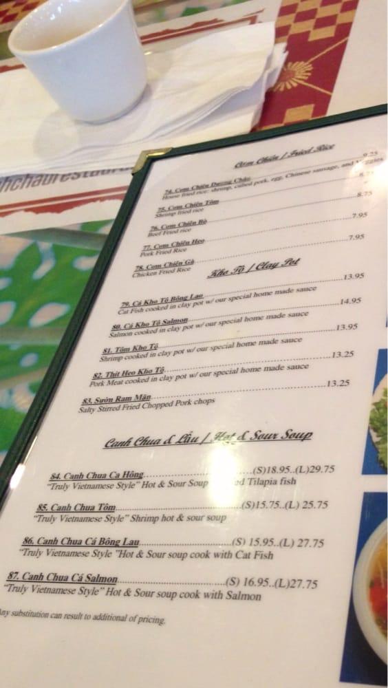 Menu at Vinh Chau Restaurant, Springfield
