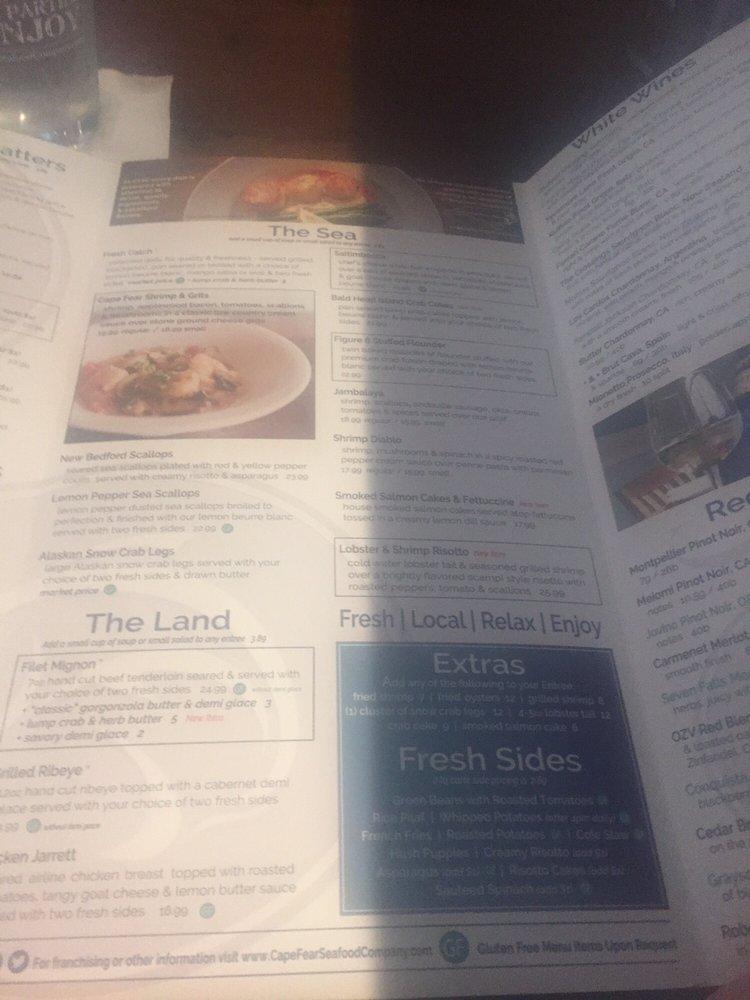 Menu at Cape Fear Seafood Company restaurant, Raleigh, 832 Spring Forest Rd