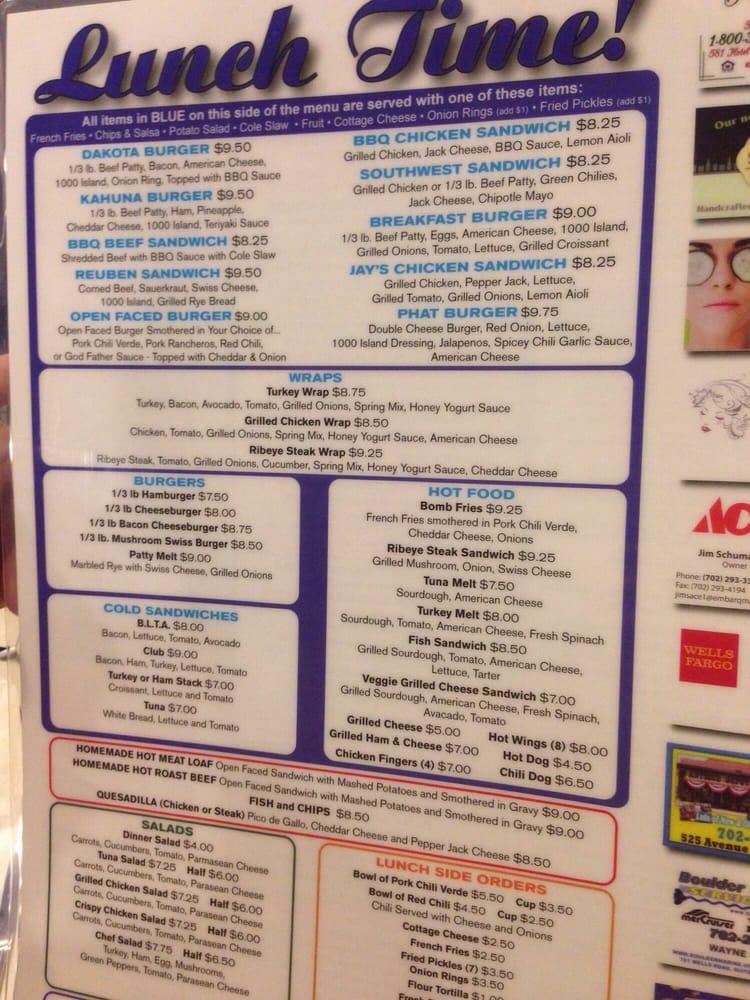 Menu at The Coffee Cup Cafe, Boulder City