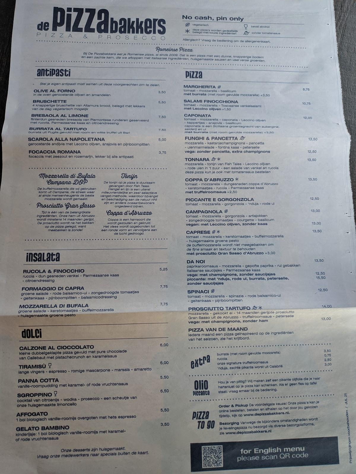 Speisekarte von De Pizzabakkers Peppelweg, Rotterdam