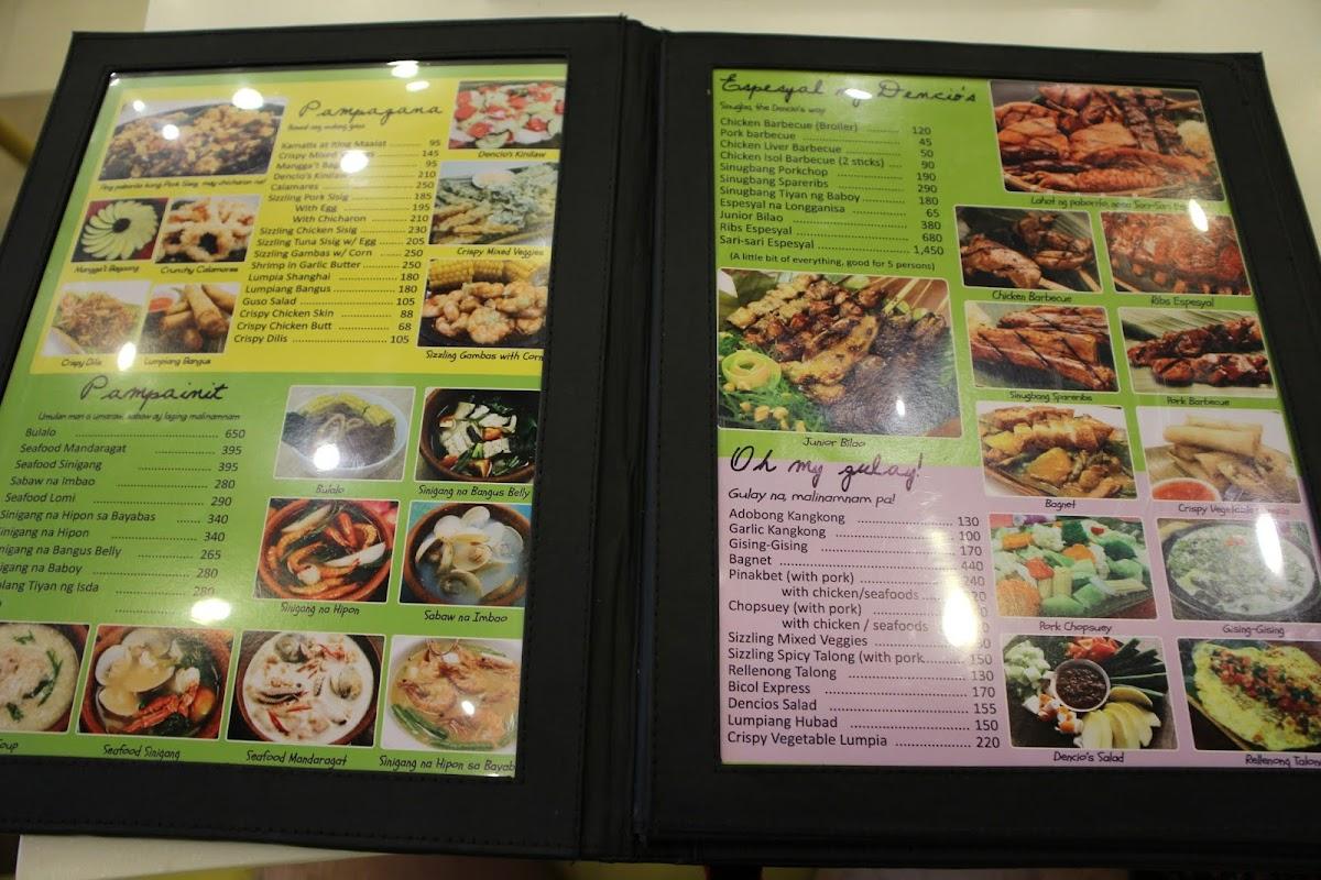 Menu at Dencio's Kamayan SM Lanang restaurant, Davao City