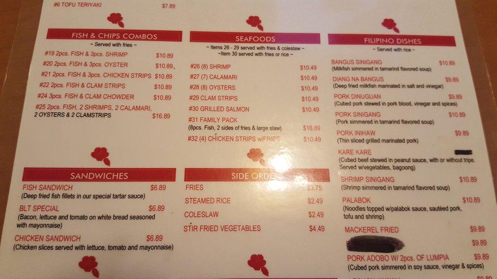 Menu at Lin's Filipino Restaurant, Bremerton