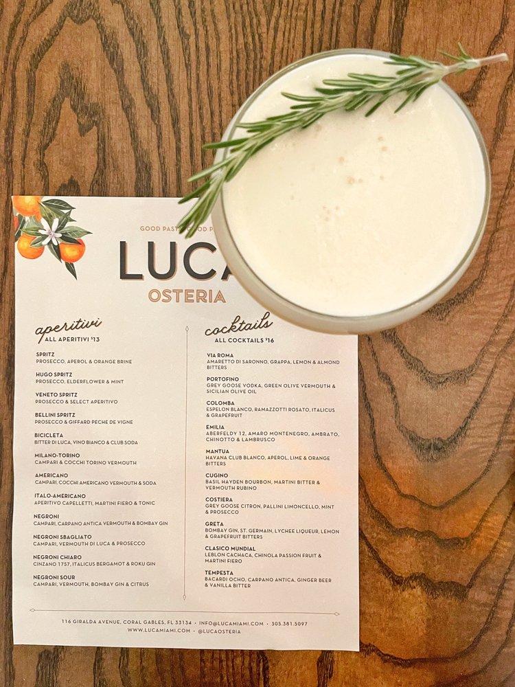 Menu at Luca Osteria restaurant, Coral Gables