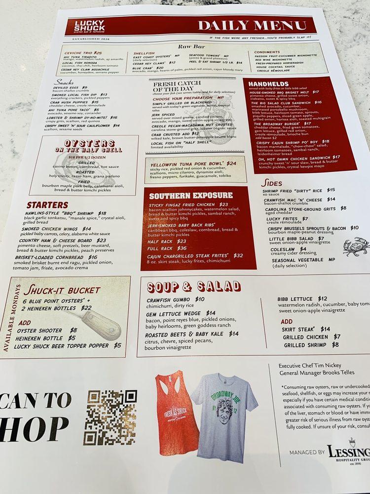 Menu at Lucky Shuck pub & bar, Jupiter
