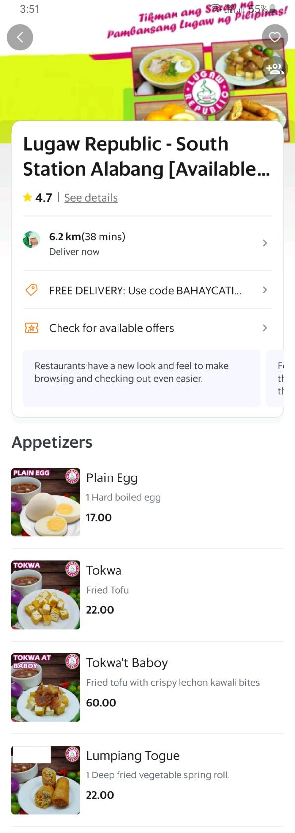 Menu at Lugaw Republic South Station, Muntinlupa