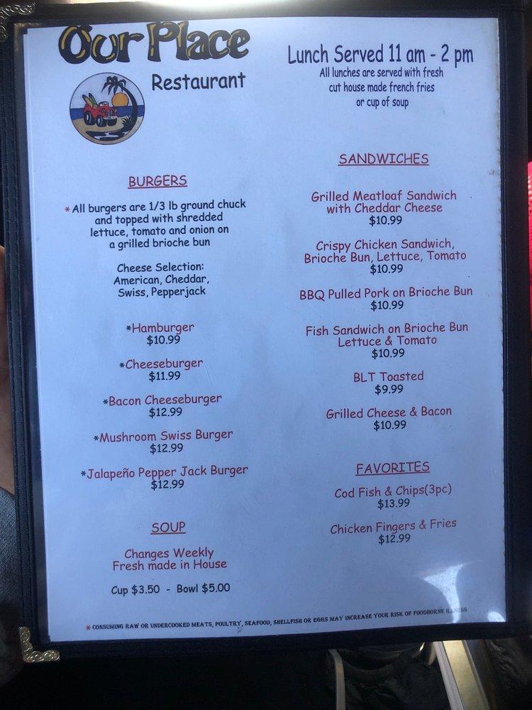 Menu at Our Place Restaurant, Ocean Shores