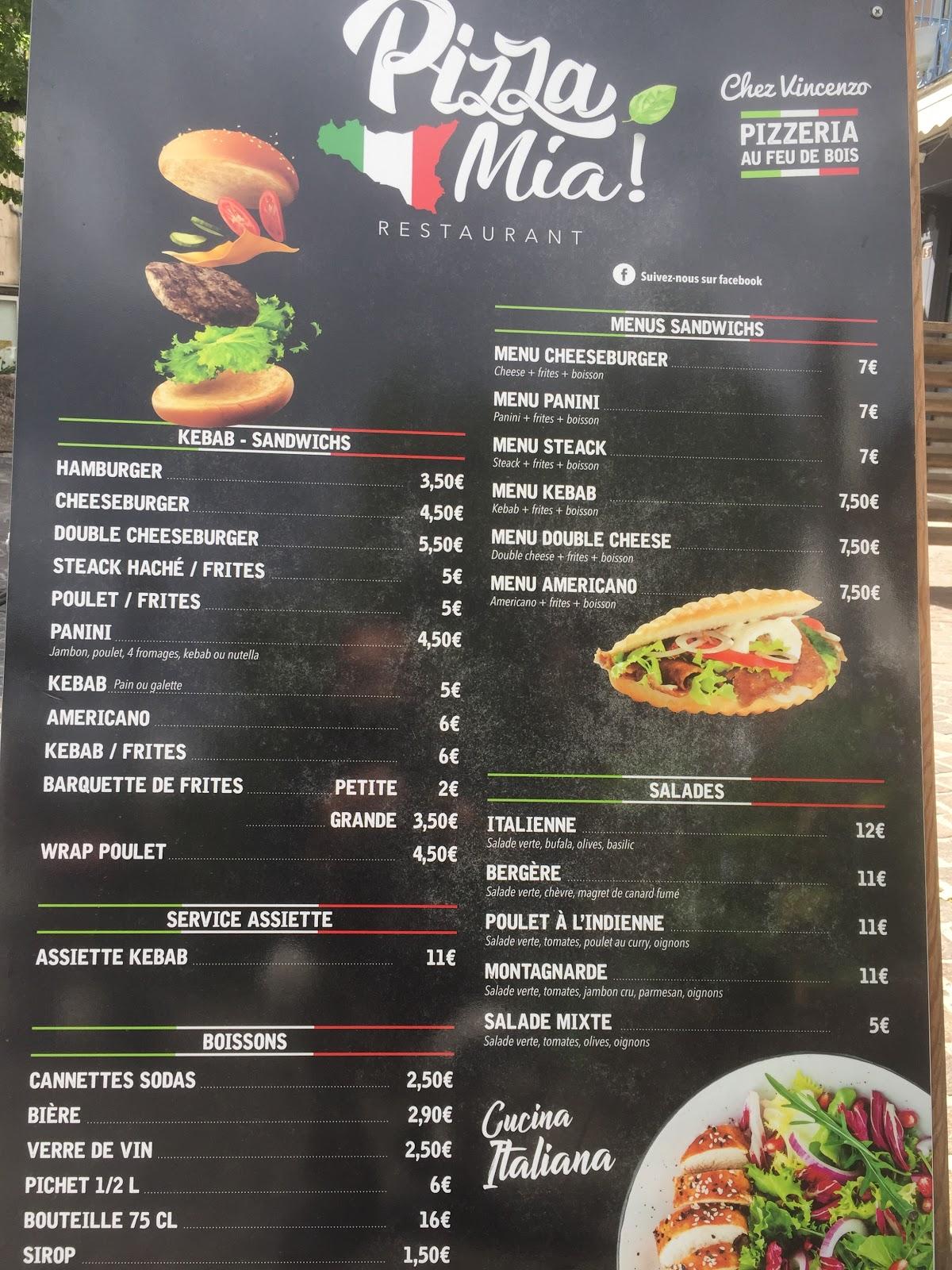 Menu at Pizza Mia pizzeria, Embrun
