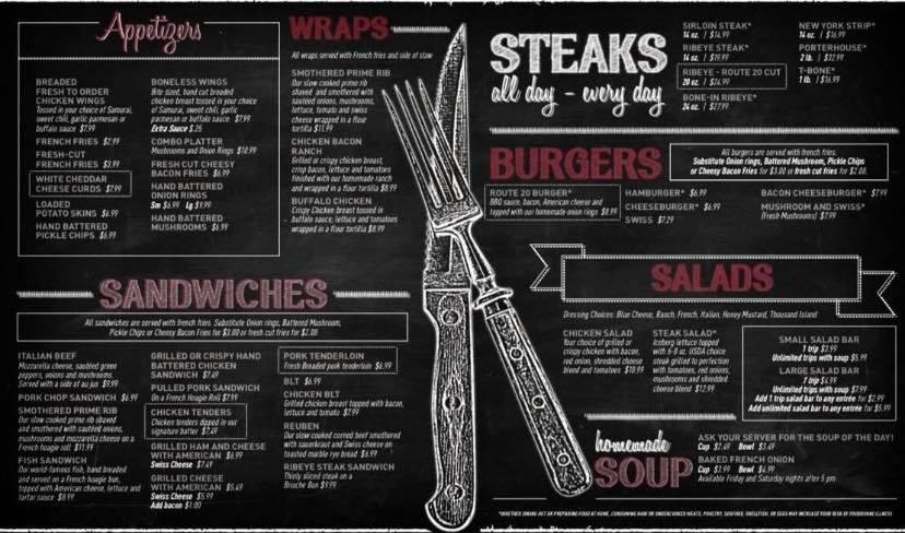Menu at Route 20 Bar & Grill Inc, Freeport