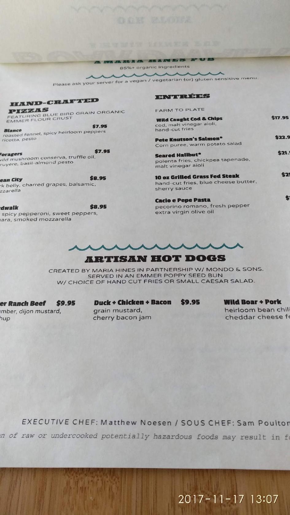 Menu at Boardwalk restaurant, Redmond