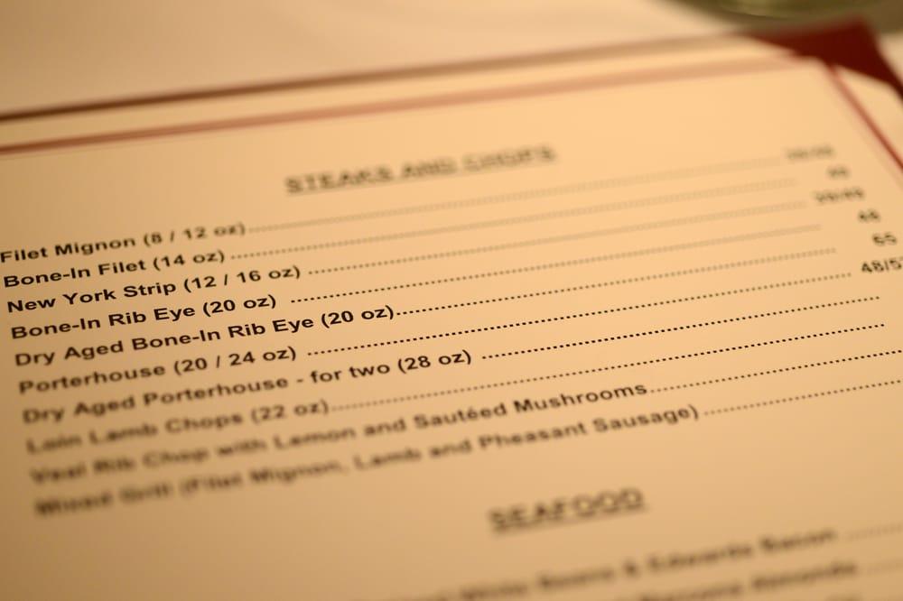 Menu at Bones Restaurant, Atlanta