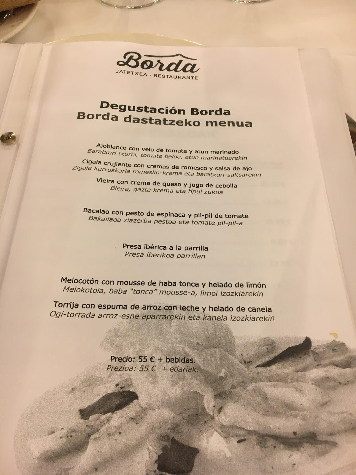 Carta del restaurante Borda Jatetxea, Echarri-Aranaz, Arluzepe Kalea