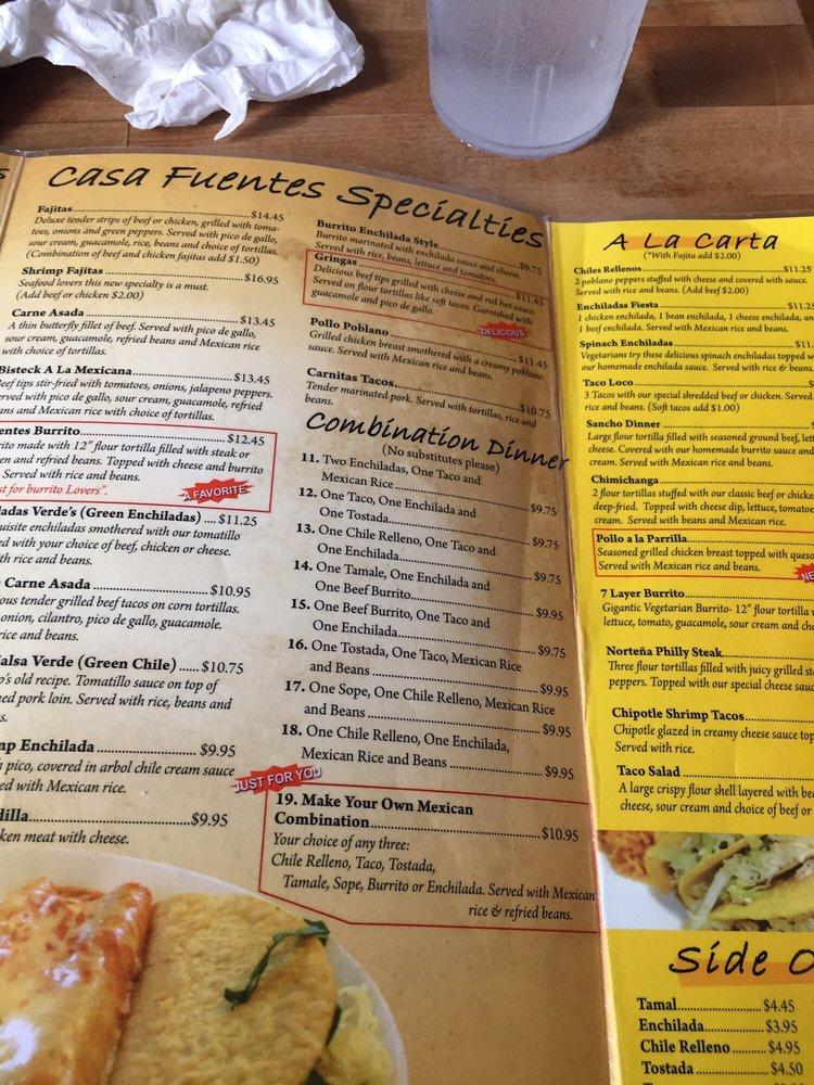 Menu at Casa Fuentes restaurant, Branson, 76 Country Blvd
