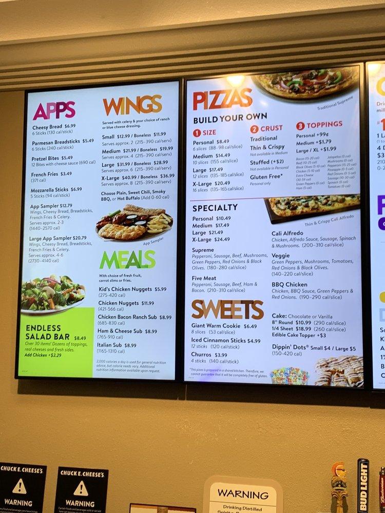 Menu at Chuck E. Cheese pizzeria, San Bernardino, 777 E Hospitality Ln