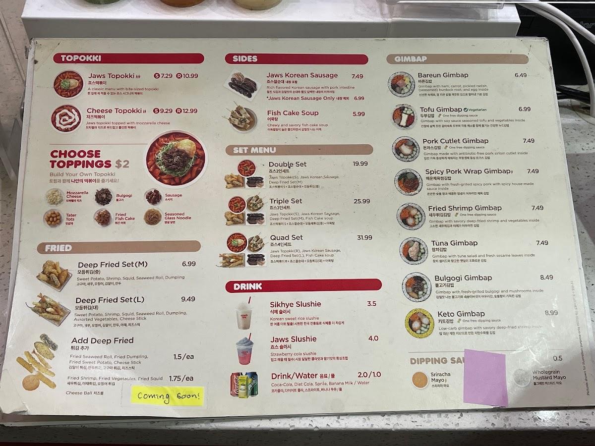 Menu at JAWS TPK at The Source OC Mall restaurant, Buena Park