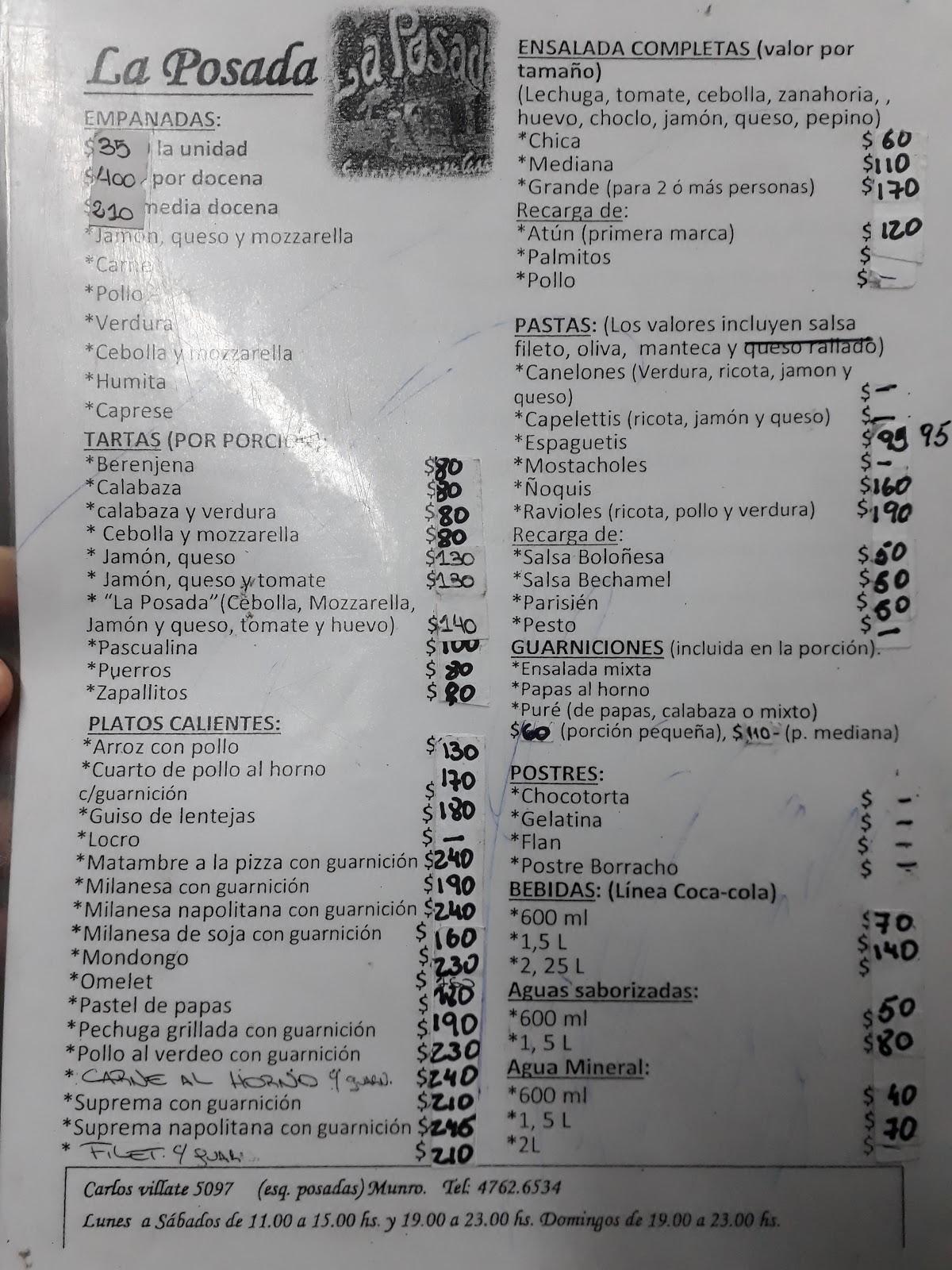Carta del restaurante La Posada, Munro