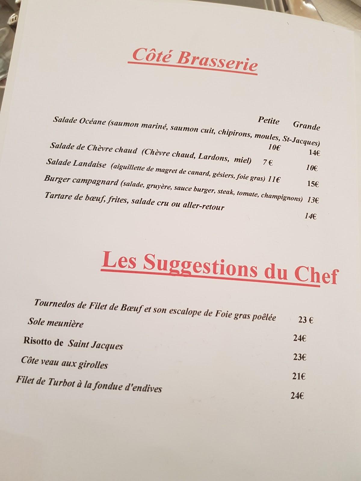Menu au La Grande Brasserie de l'Atrium Dax restaurant, Dax