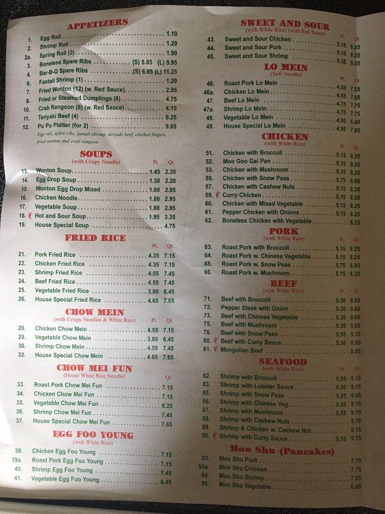 Menu at No. 1 Chinese Restaurant, Martinsville