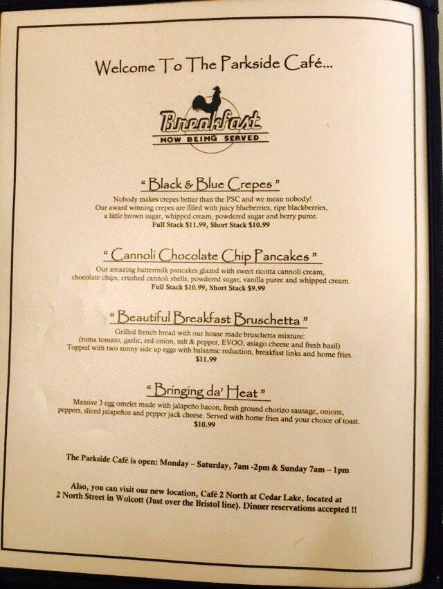Menu at Parkside Cafe, Bristol