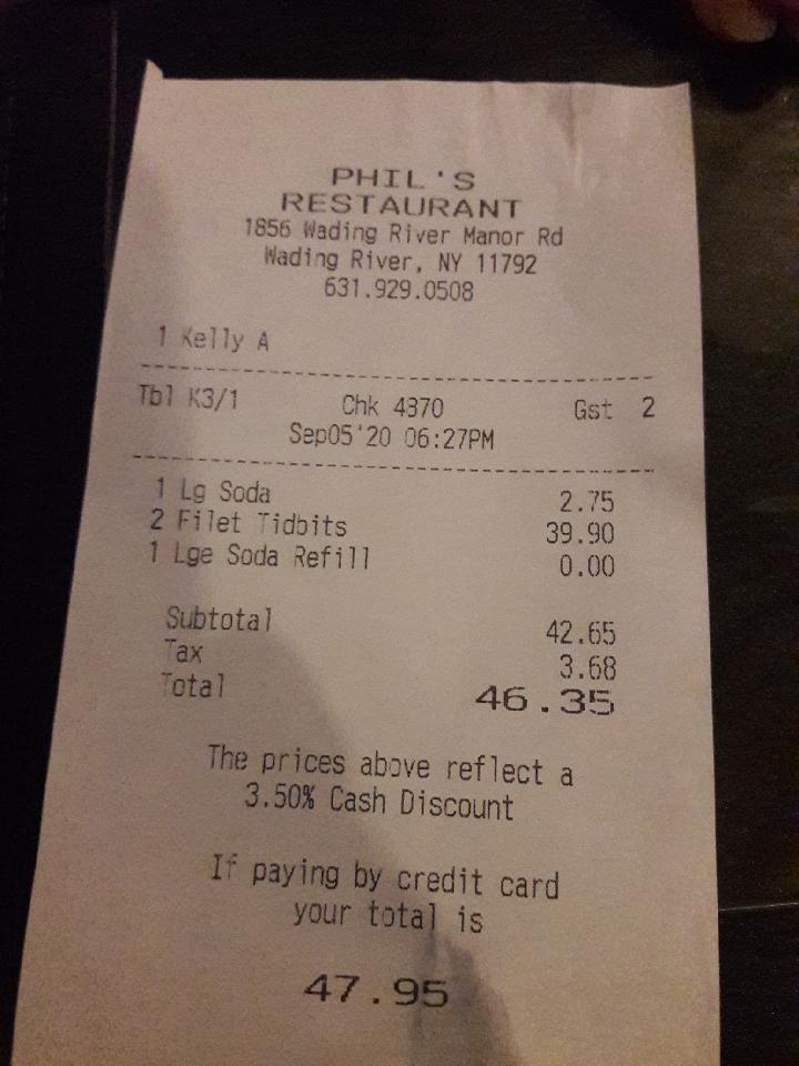 Menu at Phil's pub & bar, Wading River