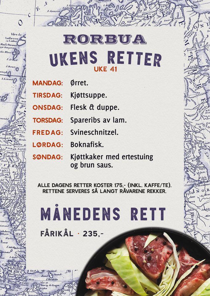 Menu at Rorbua Aker Brygge restaurant, Oslo
