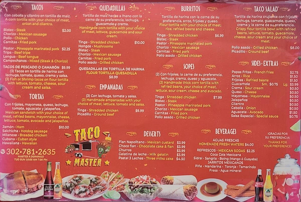 Menu at Taco Master restaurant, Fort Worth, Ridgmar Meadow Rd