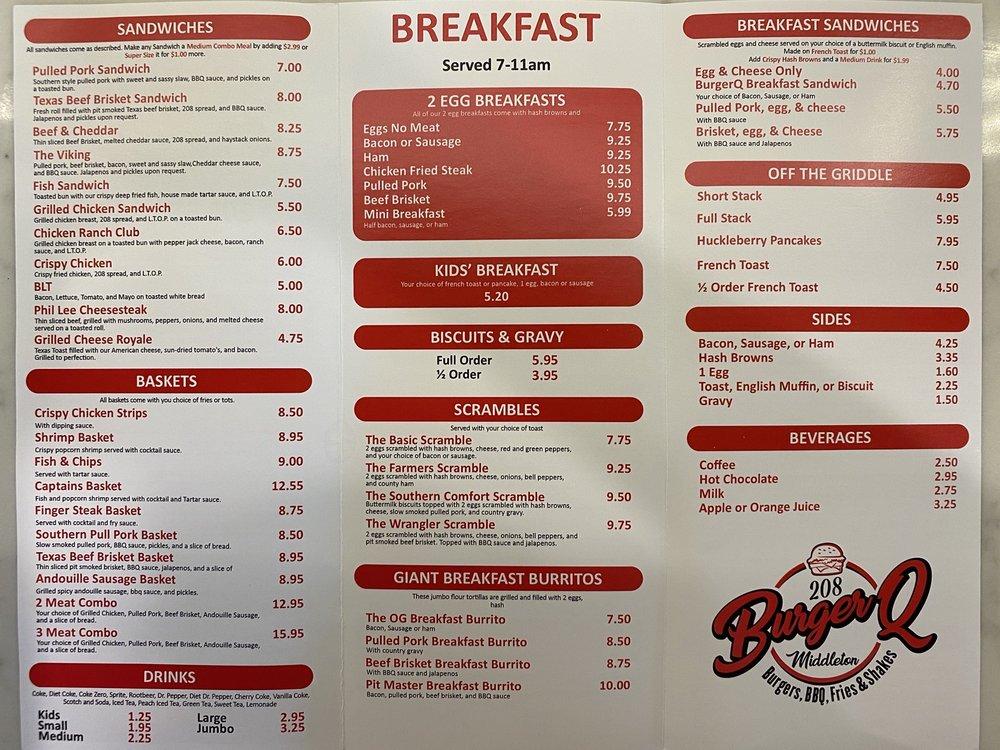 Menu at The Burger Den restaurant, Middleton