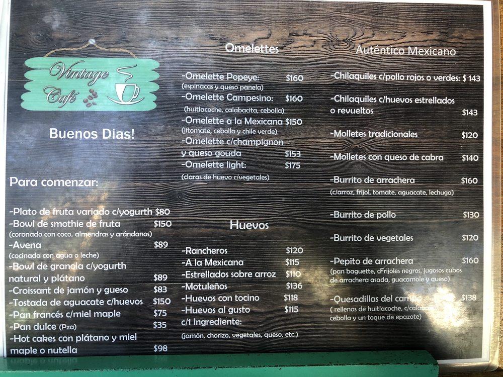 Menu at VINTAGE CAFE TULUM, Tulum