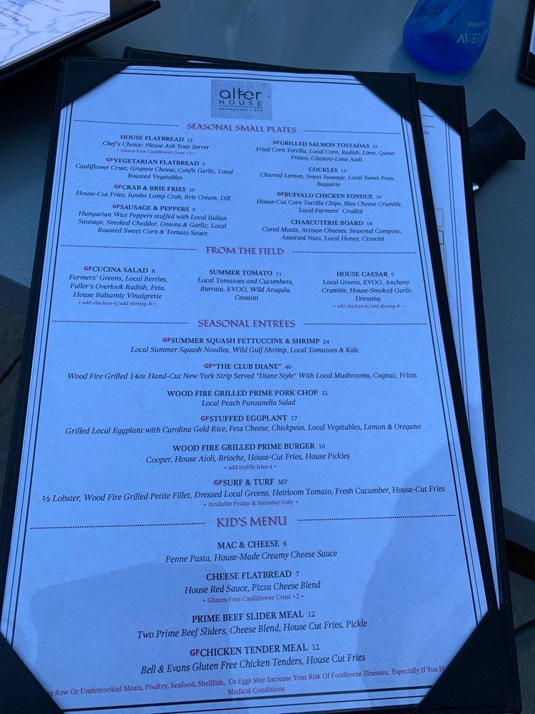 Carta de Alter House Restaurant & Bar, Clarks Summit