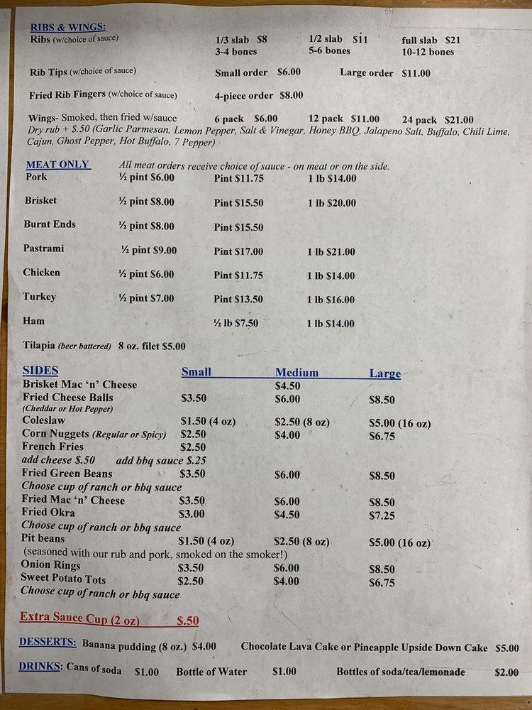 Menu at Carrol Lou's Smokehouse restaurant, Decatur