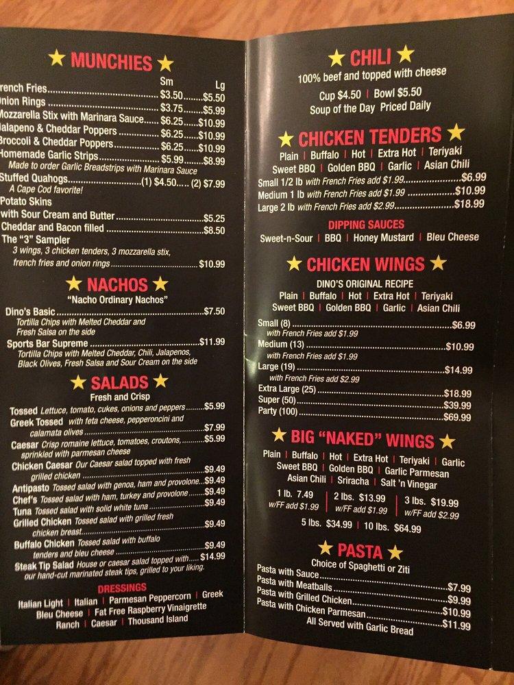 Menu at Dino’s Pizza and Dino’s Sports Bar, Mashpee
