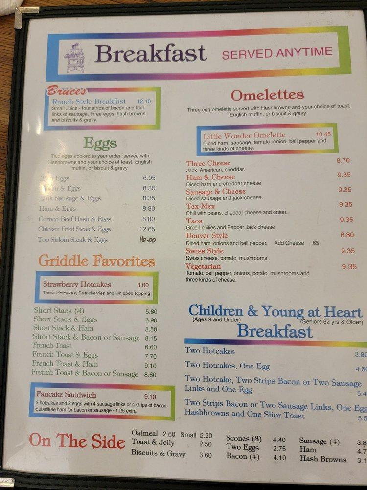Menu at Little Wonder Cafe, Richfield