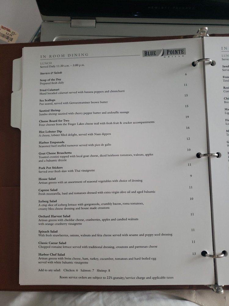 Carta del restaurante Blue Pointe Grille, Watkins Glen