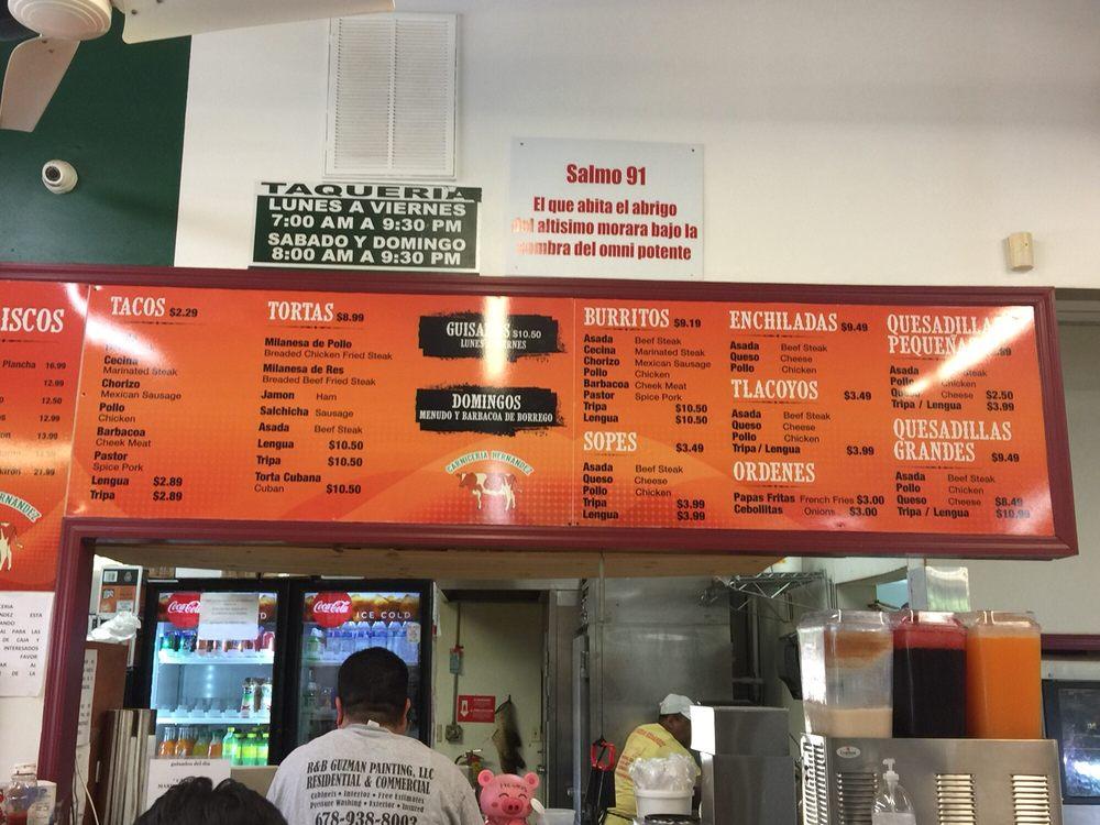 Menu at Carniceria Hernandez restaurant, Cumming