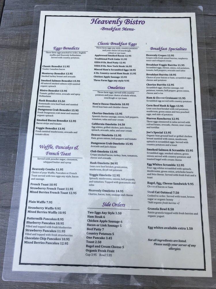 Menu at Heavenly Bistro cafe, Walnut Creek