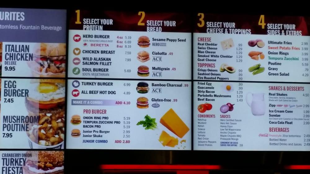 Menu at Hero Certified Burgers restaurant, Brampton, Hurontario St