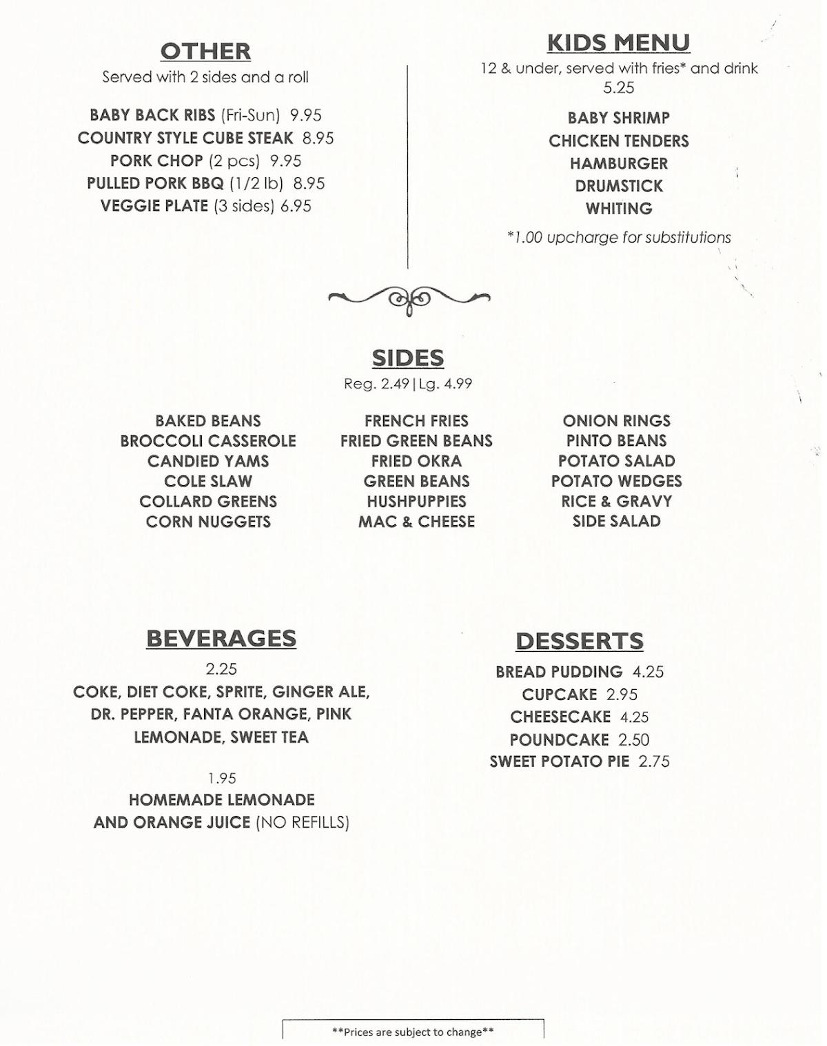 Menu at Mr. Charles Chicken & Fish Cambridge Commons restaurant, Charlotte