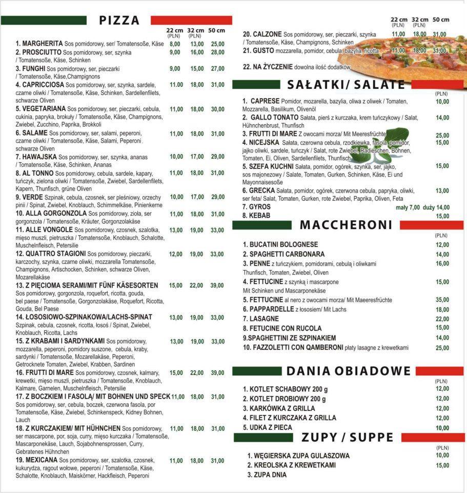 Menu at Pizzeria il Gusto, Gubin