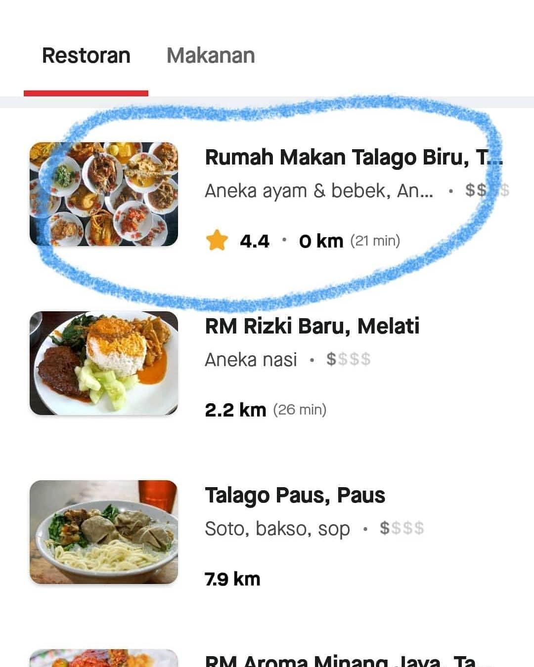 Menu at RM Putera Buana Panam restaurant, Pekanbaru