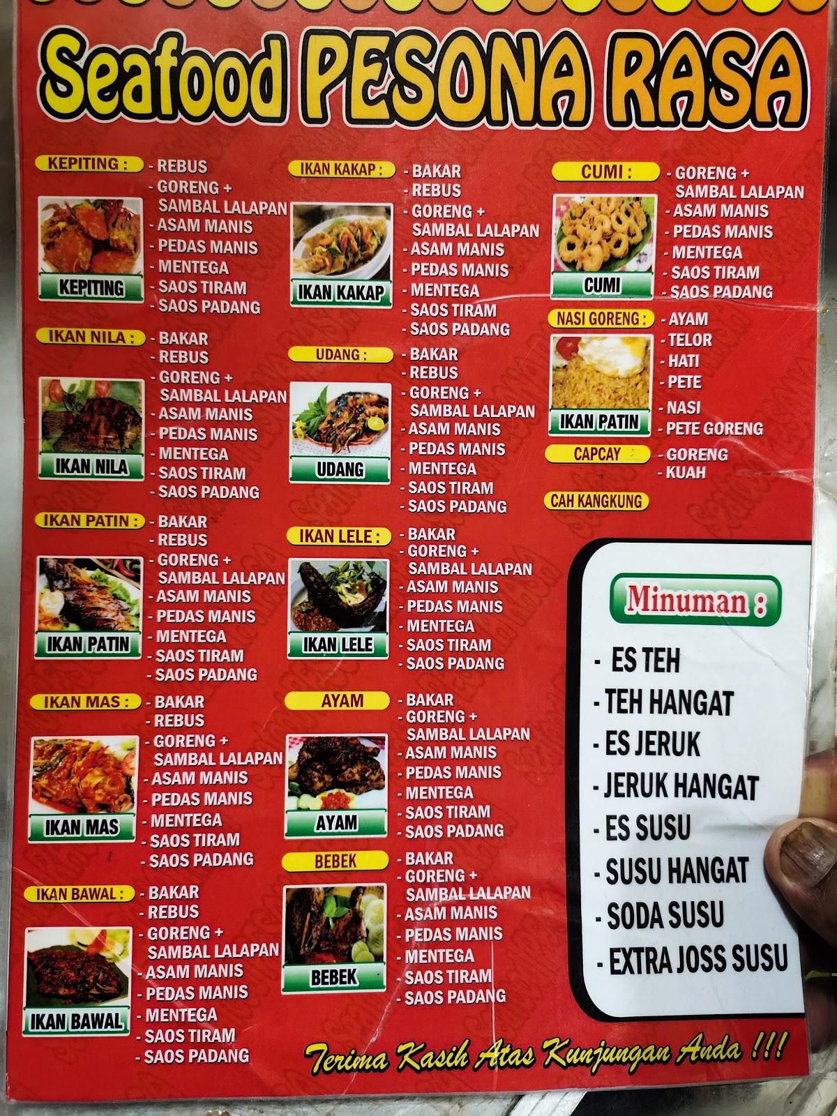 Menu at SEAFOOD DAN IKAN BAKAR PESONA RASA restaurant, Palangkaraya