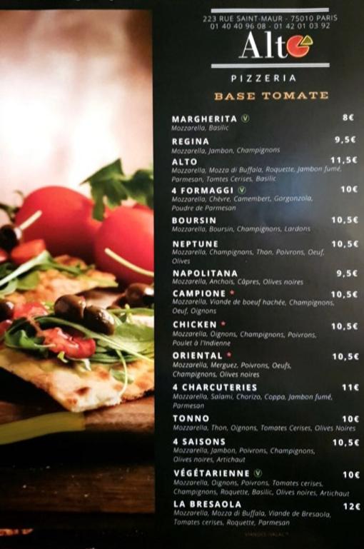 Menu at PIZZETTE pizzeria, Paris, 223 Rue Saint-Maur