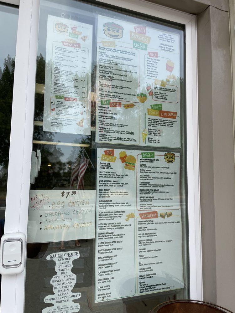 Menu at Billy Burgers Drive Inn fast food, Wilbur