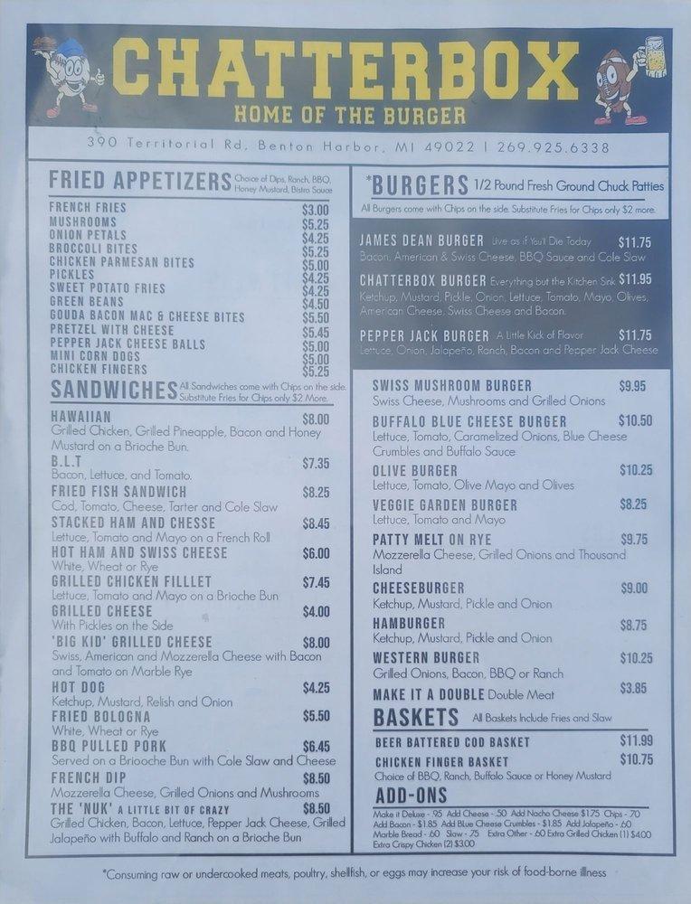 Menu at Chatterbox pub & bar, Benton Harbor