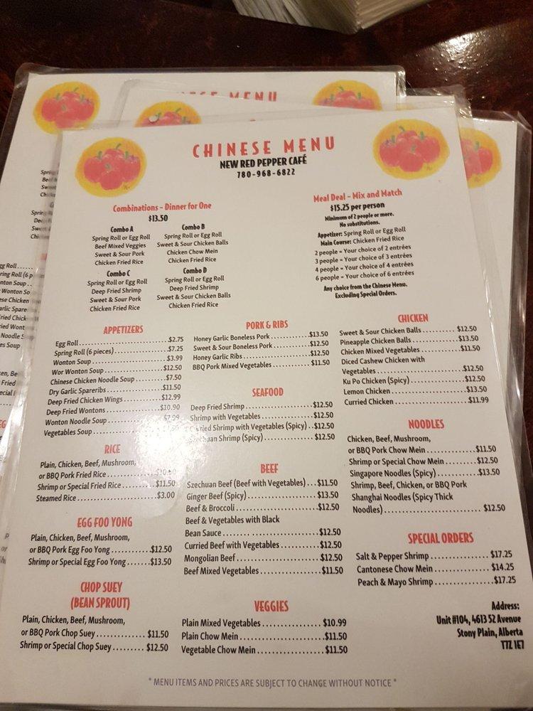 Menu at New Red Pepper Cafe, Stony Plain