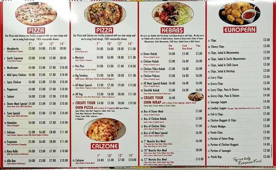 Menu at Pizza Base restaurant, Craigavon