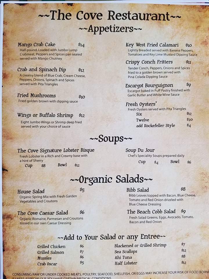 Menu at The Boat Bar, Hernando Beach