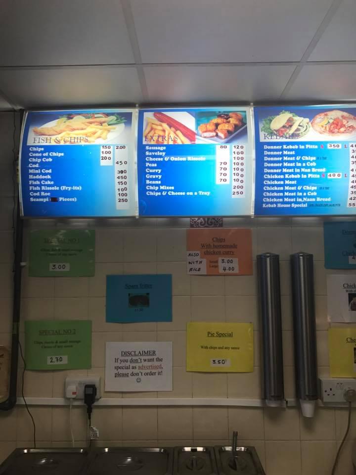 Carta de Butlers Fish Bar, Sheffield