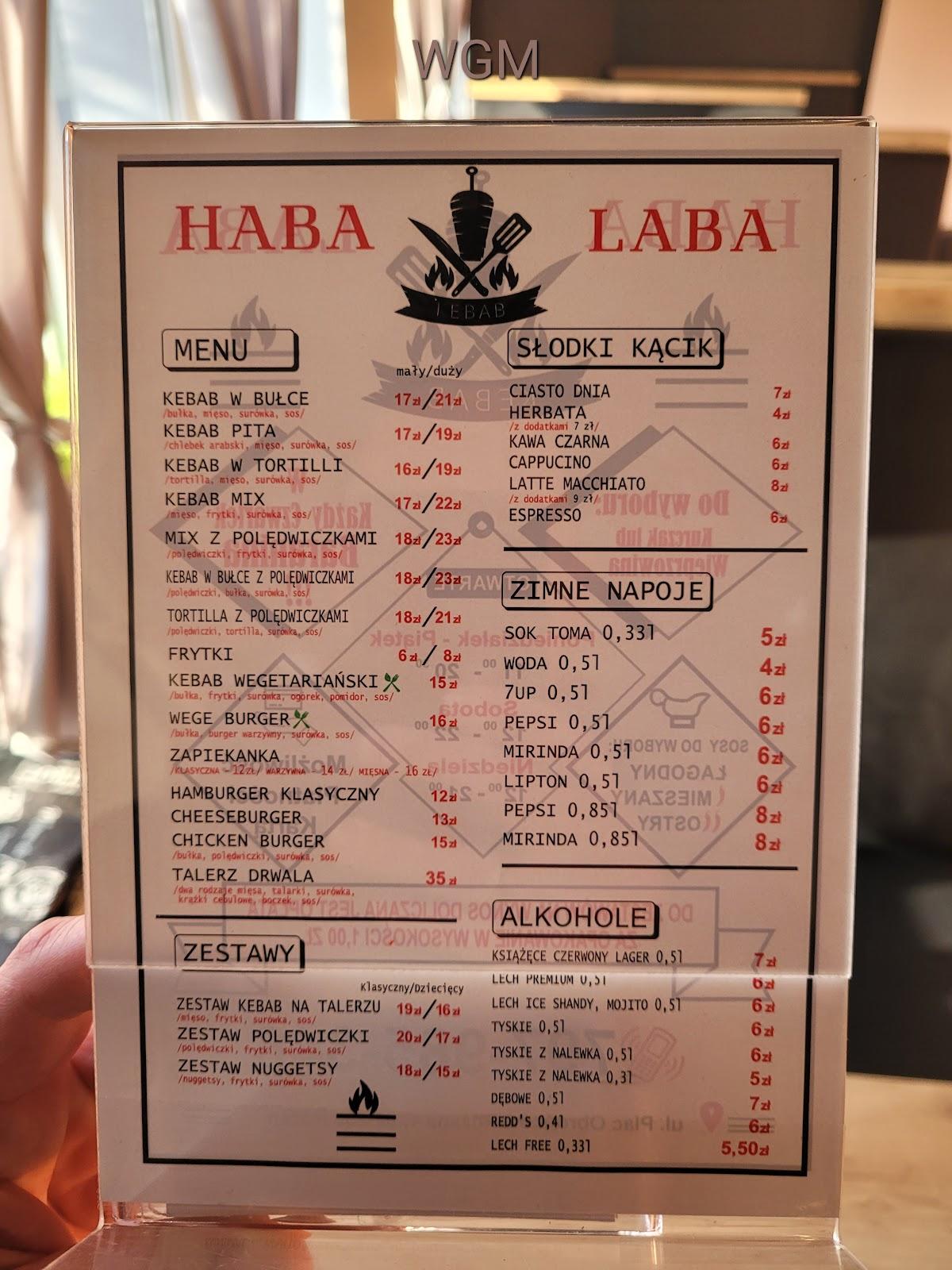 Menu at HABA LABA KEBAB restaurant, Różan