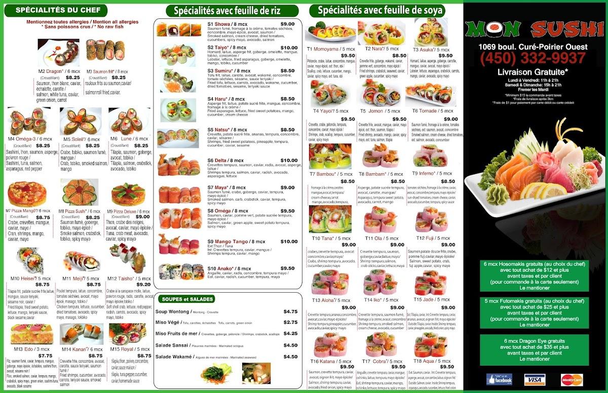 Menu at Mon Sushi restaurant, Longueuil